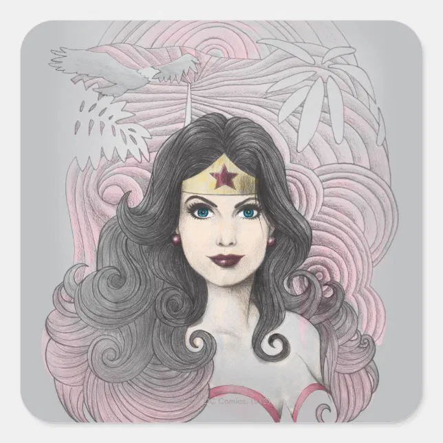 Wonder Woman Eagle and Trees Square Sticker | Zazzle