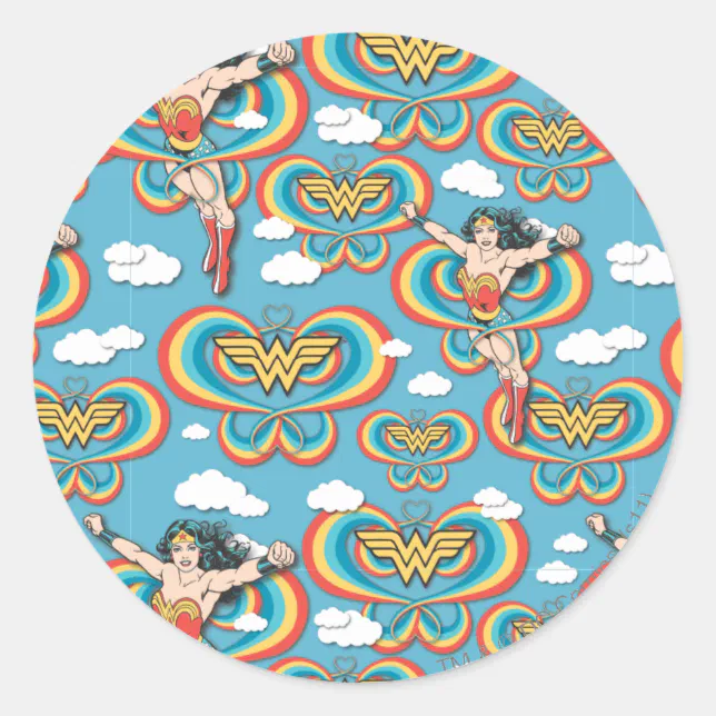 Wonder Woman Flying High Pattern Classic Round Sticker | Zazzle