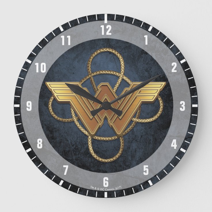 Wonder Woman Gold Symbol Over Lasso Large Clock | Zazzle