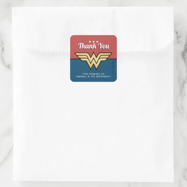 Wonder Woman Golden Logo | Birthday Thank You Square Sticker | Zazzle