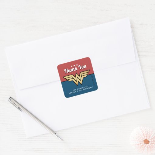 Wonder Woman Golden Logo | Birthday Thank You Square Sticker | Zazzle