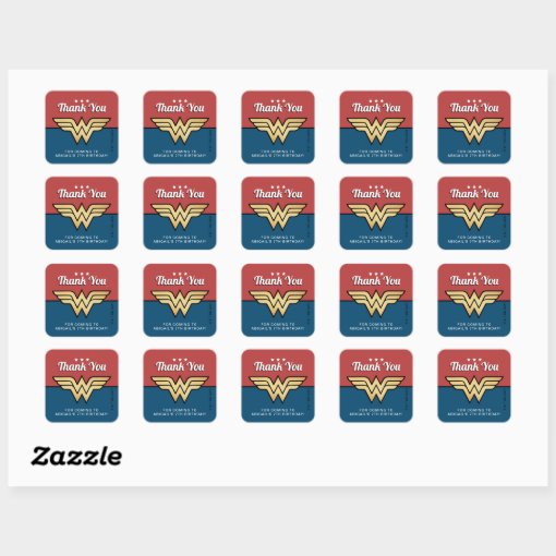 Wonder Woman Golden Logo | Birthday Thank You Square Sticker | Zazzle