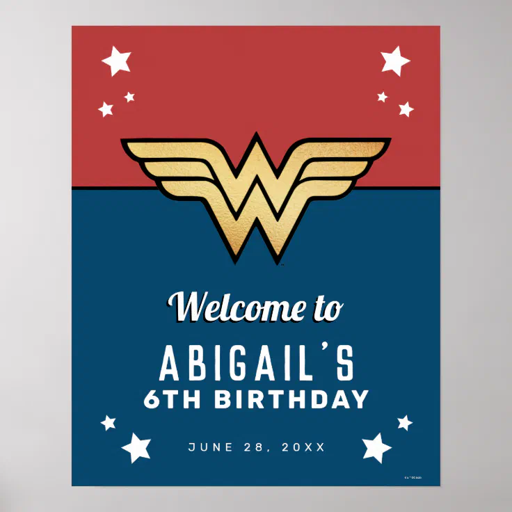 Wonder Woman Golden Logo Birthday Welcome Sign | Zazzle