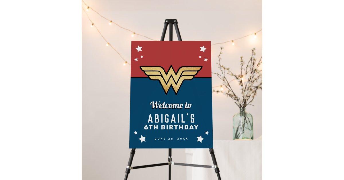 Wonder Woman Golden Logo Birthday Welcome Sign | Zazzle