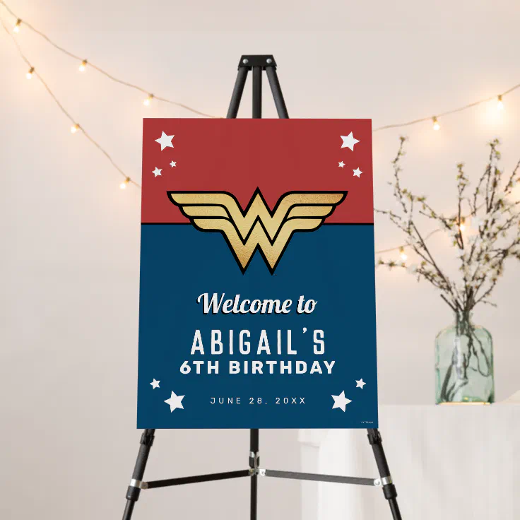 Wonder Woman Golden Logo Birthday Welcome Sign | Zazzle