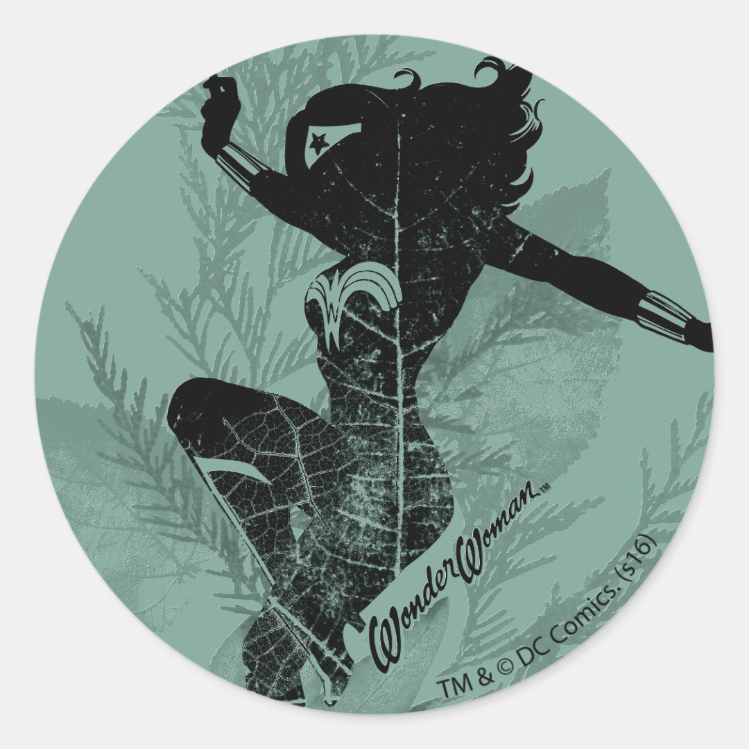 Wonder Woman Landing Foliage Graphic Classic Round Sticker | Zazzle