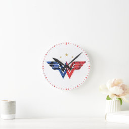 Wonder Woman Modern & Retro Comic Overlay Logo Round Clock | Zazzle