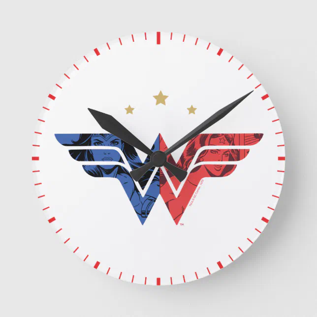 Wonder Woman Modern & Retro Comic Overlay Logo Round Clock | Zazzle