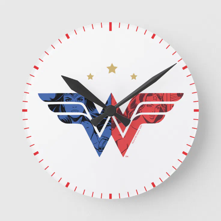 Wonder Woman Modern & Retro Comic Overlay Logo Round Clock | Zazzle