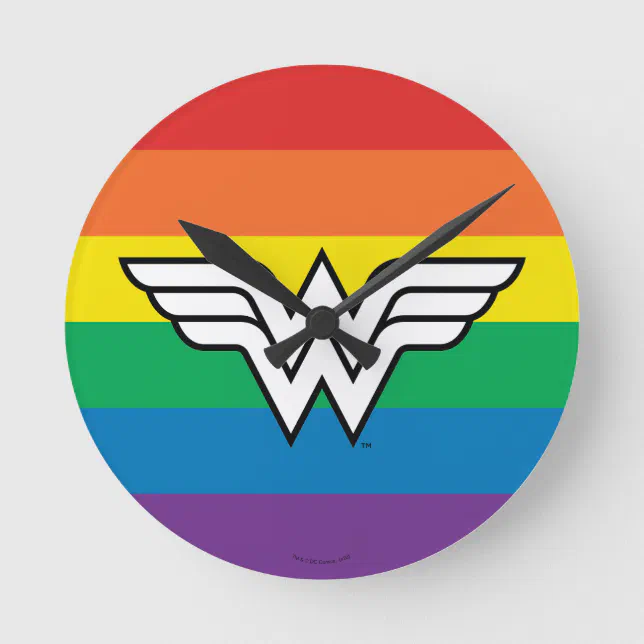 Wonder Woman Rainbow Logo Round Clock | Zazzle