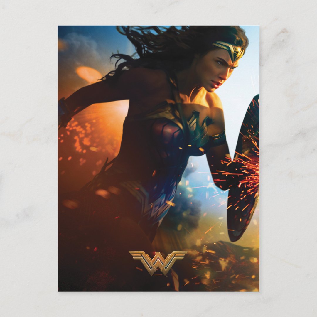 Wonder Woman Running on Battlefield Postcard | Zazzle