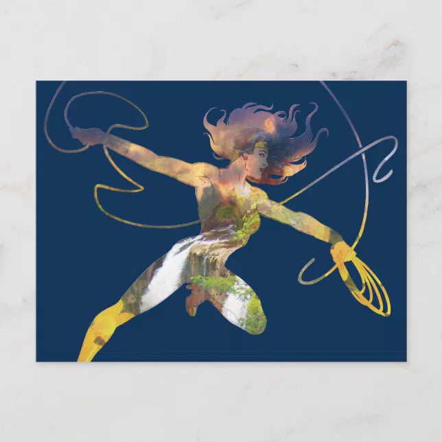 Wonder Woman Sunset Waterfall Silhouette Postcard | Zazzle