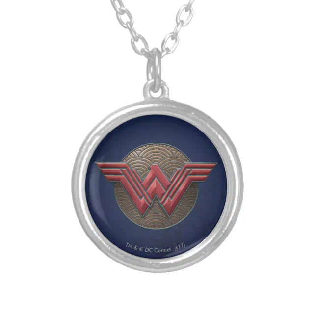 Wonder Woman Symbol Over Concentric Circles Silver Plated Necklace | Zazzle