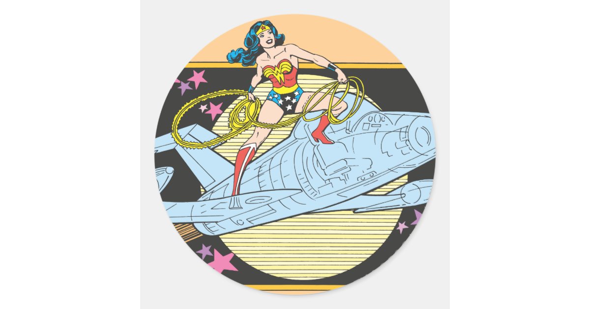 Wonder Woman with Jet Classic Round Sticker | Zazzle