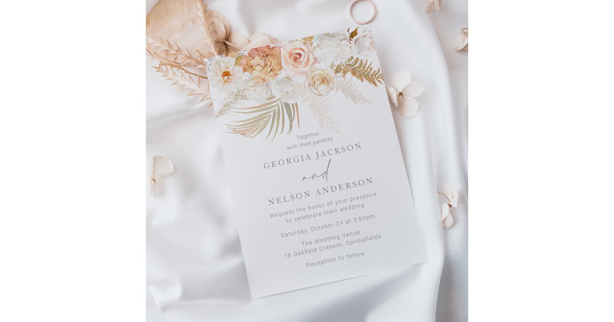 Wonderful Blush Gold & Ivory Floral Wedding Invitation | Zazzle