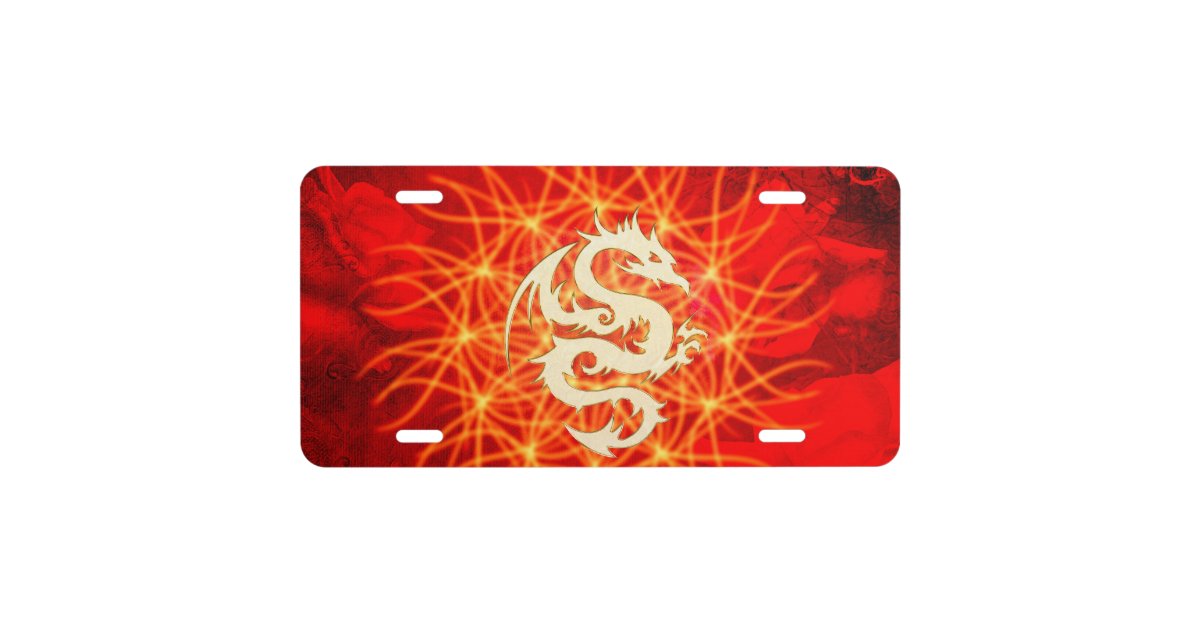 Wonderful golden dragon license plate | Zazzle