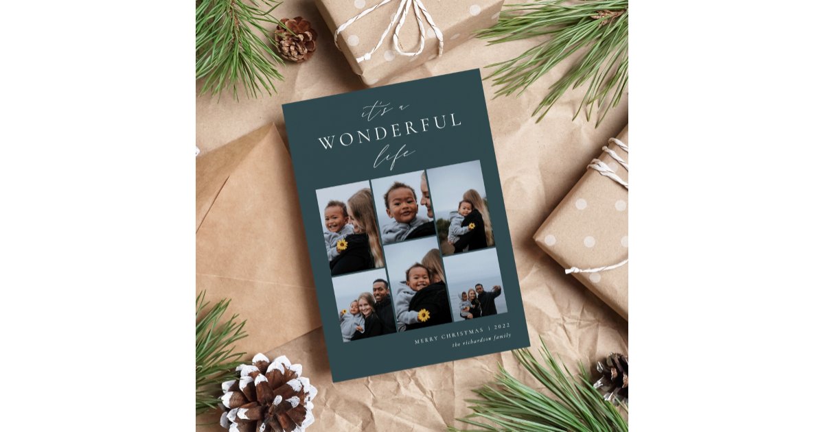 Wonderful Life | 6 Photo Collage Holiday Card | Zazzle
