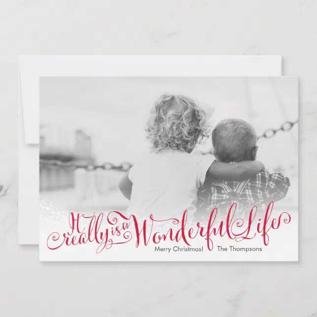 Wonderful Life Script Holiday Photo Card | Zazzle