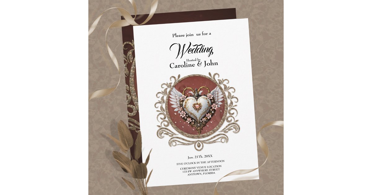 Wonderful noble steampunk heart with wings invitation | Zazzle