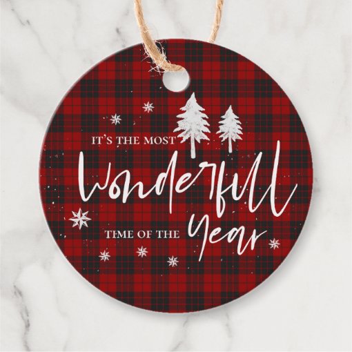 Wonderful Time Of The Year Red Plaid Christmas Favor Tags | Zazzle