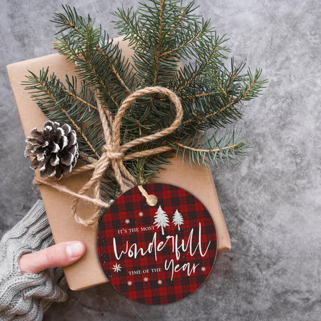 Wonderful Time Of The Year Red Plaid Christmas Favor Tags | Zazzle