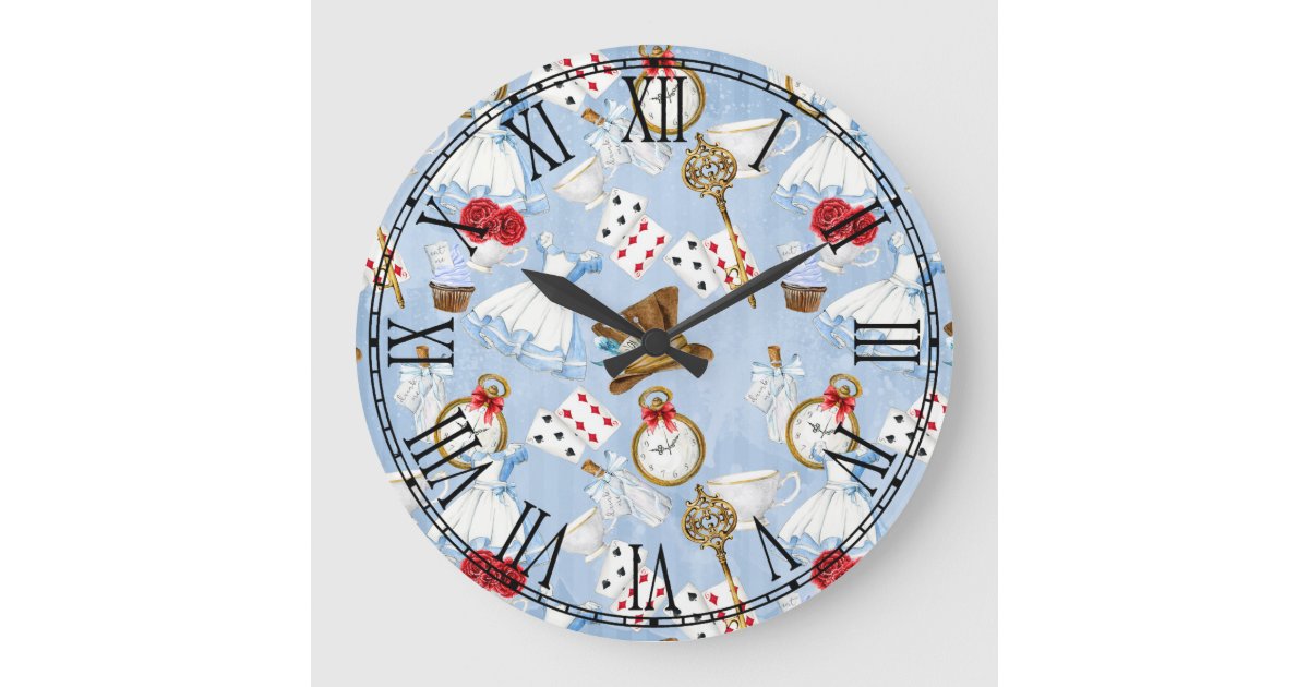 Wonderland Alice Pattern Large Clock | Zazzle