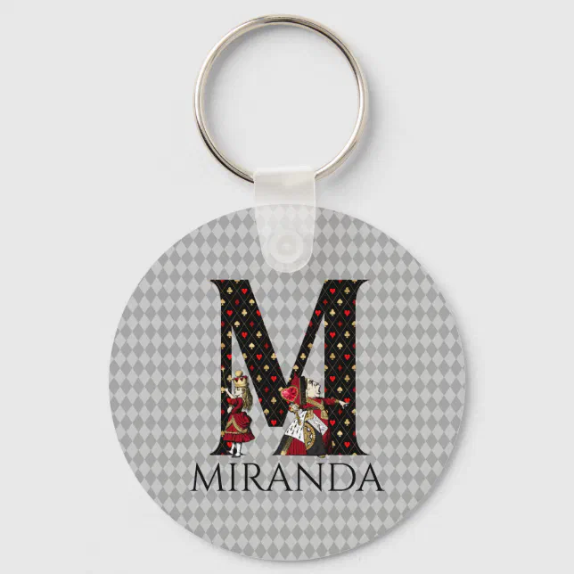 Wonderland Alice & Queen of Hearts Letter M Keychain | Zazzle