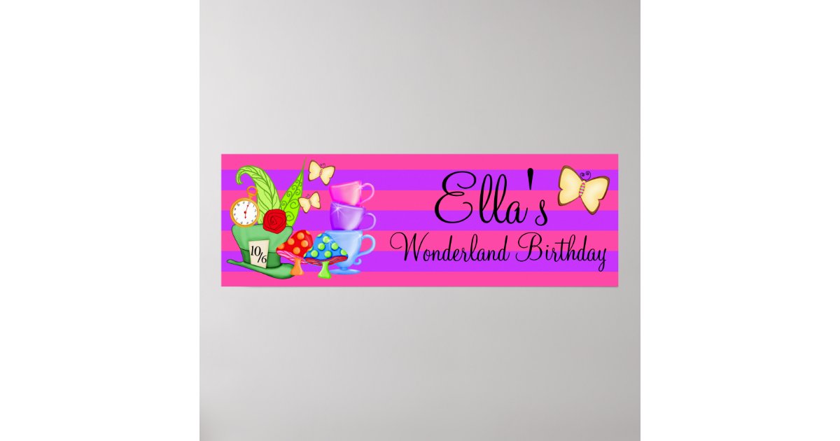 Wonderland Birthday Banner Poster | Zazzle