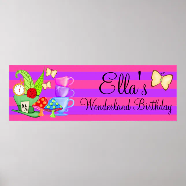 Wonderland Birthday Banner Poster | Zazzle