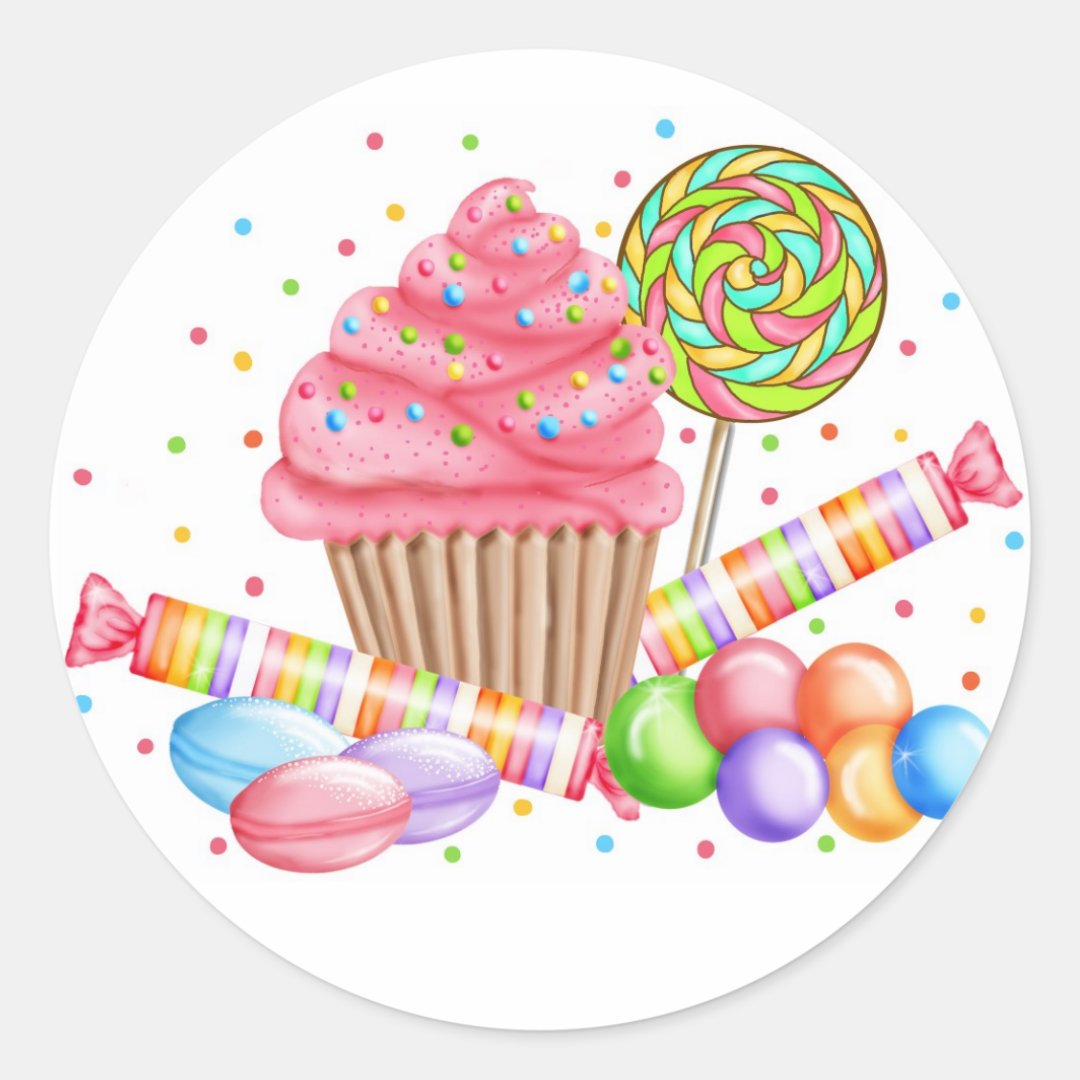 Wonderland Cupcake Candy Lollipop Sweet Tarts Classic Round Sticker ...