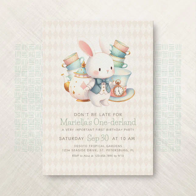 Wonderland Rabbit Tea Party 1st Birthday Invitation | Zazzle