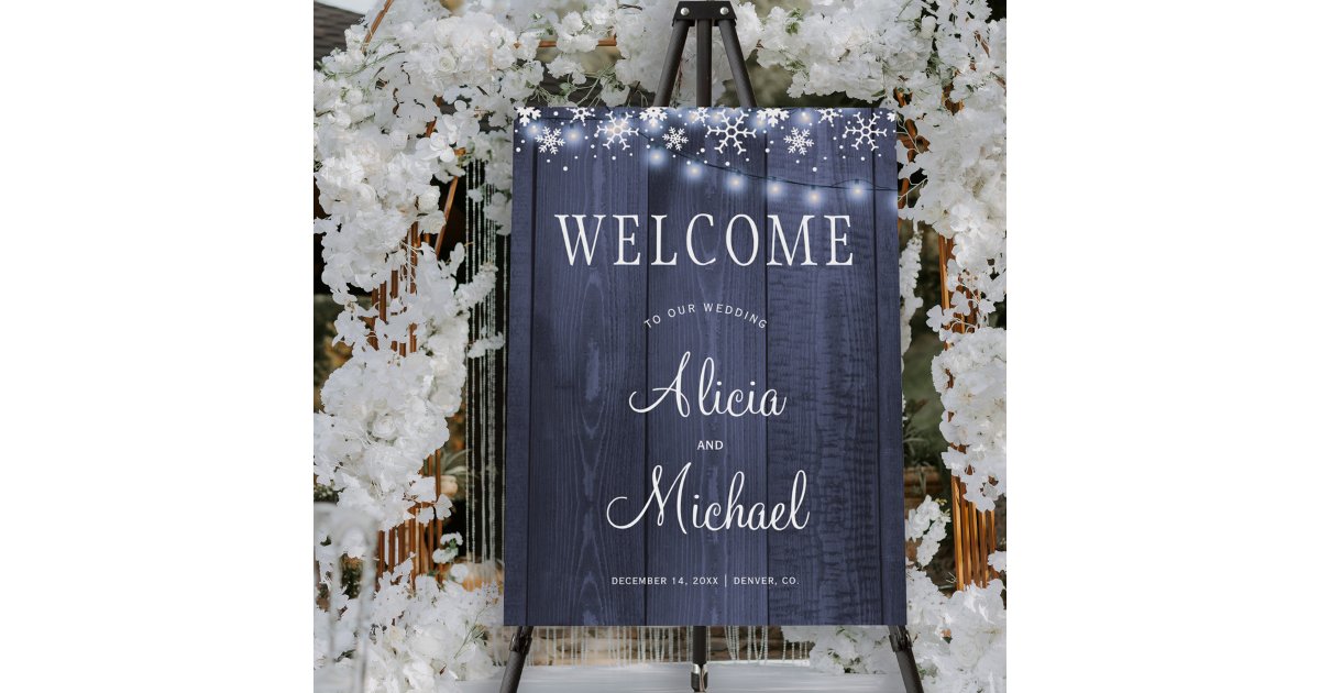 Wonderland snowflakes winter wedding welcome sign | Zazzle