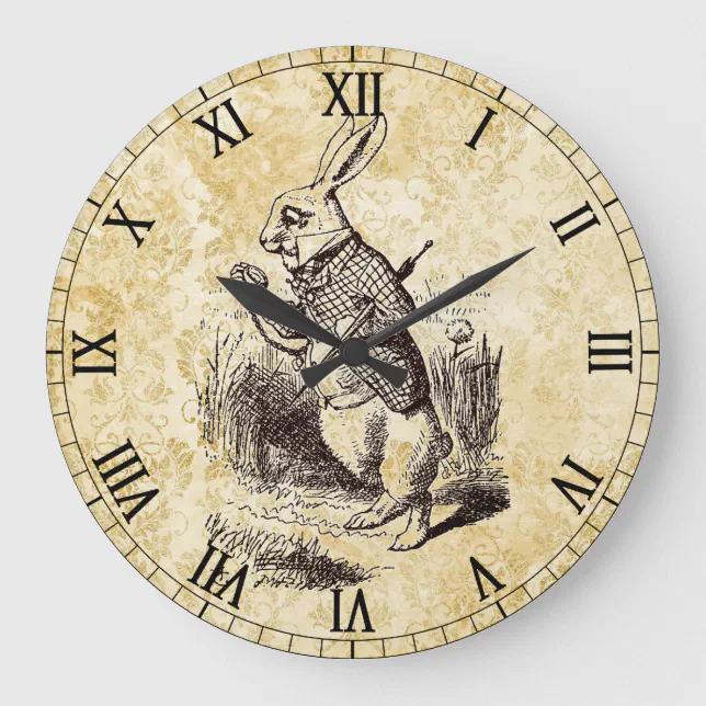 Wonderland Vintage White Rabbit Large Clock | Zazzle