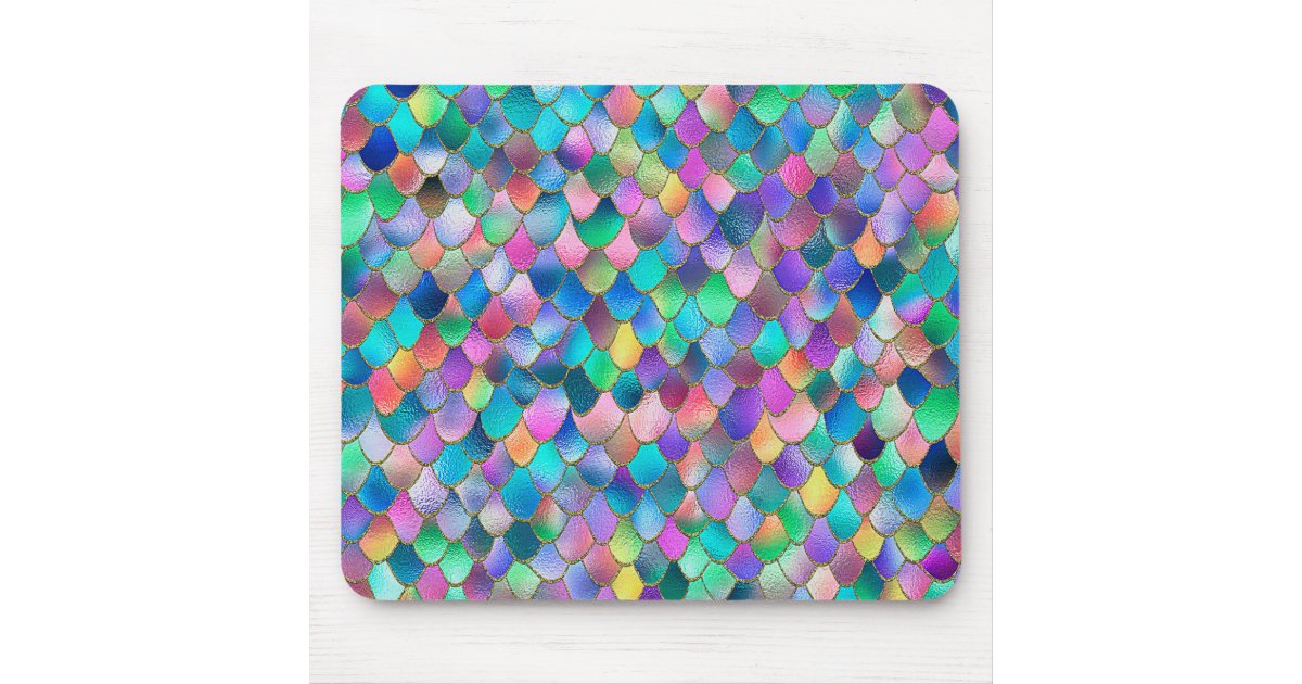 Wonky Rainbow Glitter Metal Mermaid Scales Mouse Pad | Zazzle