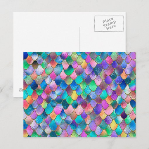 Wonky Rainbow Glitter Metal Mermaid Scales Postcard | Zazzle