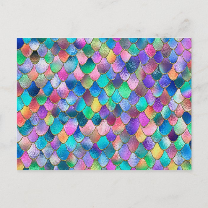 Wonky Rainbow Glitter Metal Mermaid Scales Postcard | Zazzle.com