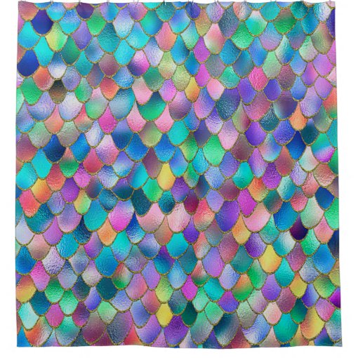 Wonky Rainbow Glitter Metal Mermaid Scales Shower Curtain | Zazzle