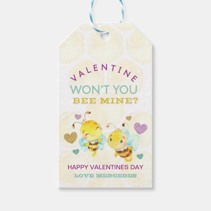 Won't You Bee Mine Bumble Bee Valentines Day Gift Tags | Zazzle