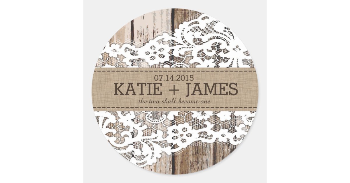Wood and Lace Rustic Country Wedding Label | Zazzle