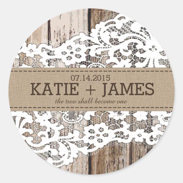 Wood and Lace Rustic Country Wedding Label | Zazzle
