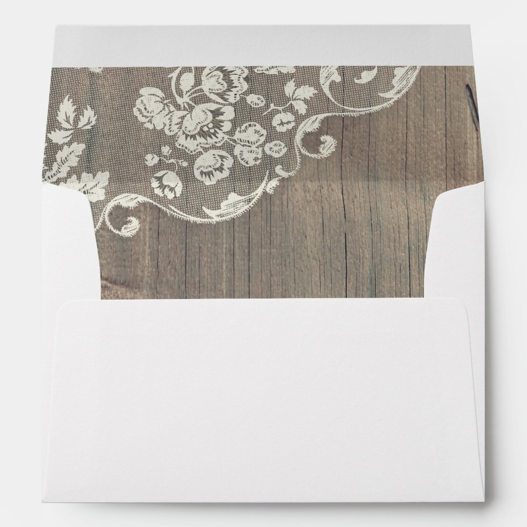 Wood and Lace Rustic Vintage Wedding Envelope | Zazzle