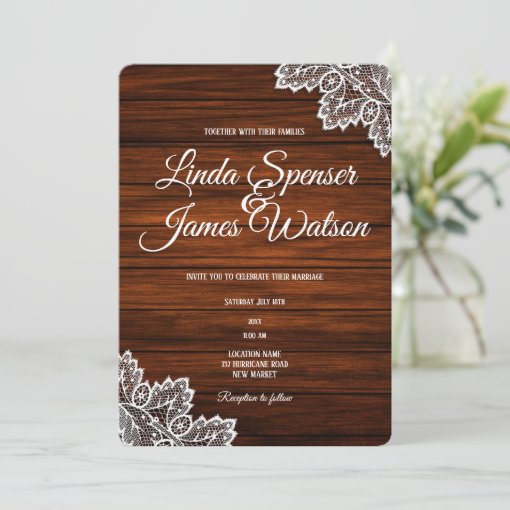 Wood and Lace Rustic Wedding Invitation | Zazzle