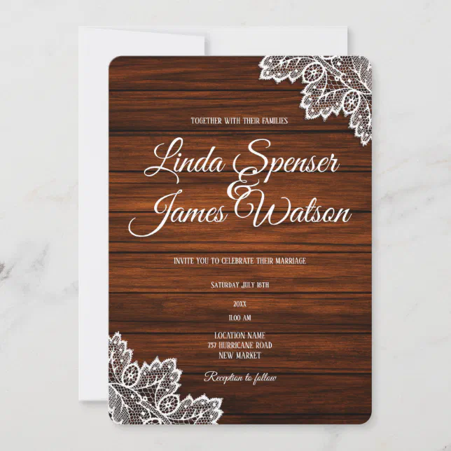 Wood and Lace Rustic Wedding Invitation | Zazzle