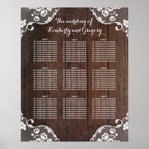 Wood and Lace Rustic Wedding Seating Chart | Zazzle