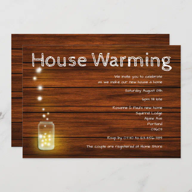 Wood and Lights Rustic New Home Party Invitation | Zazzle