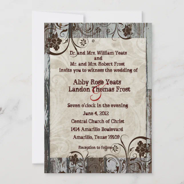 Wood and Parchment Swirl Wedding Invitations | Zazzle