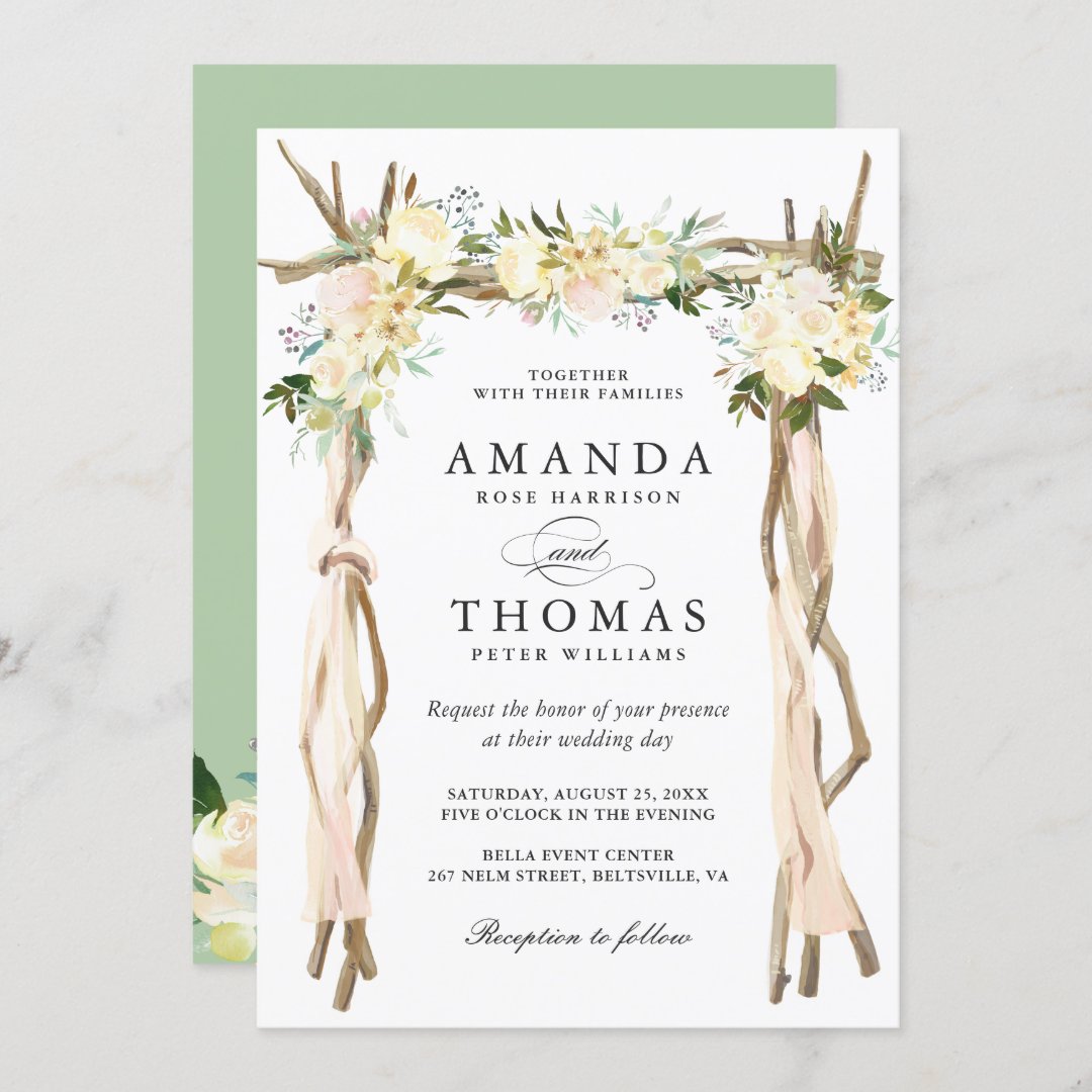 Wood Arbor Arch Ivory White Rustic Floral Wedding Invitation | Zazzle