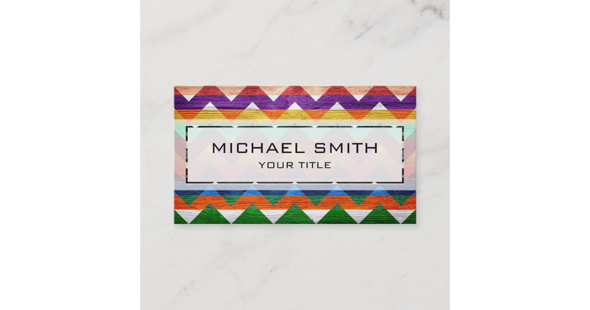 Wood aztec chevron pattern #7 business card | Zazzle