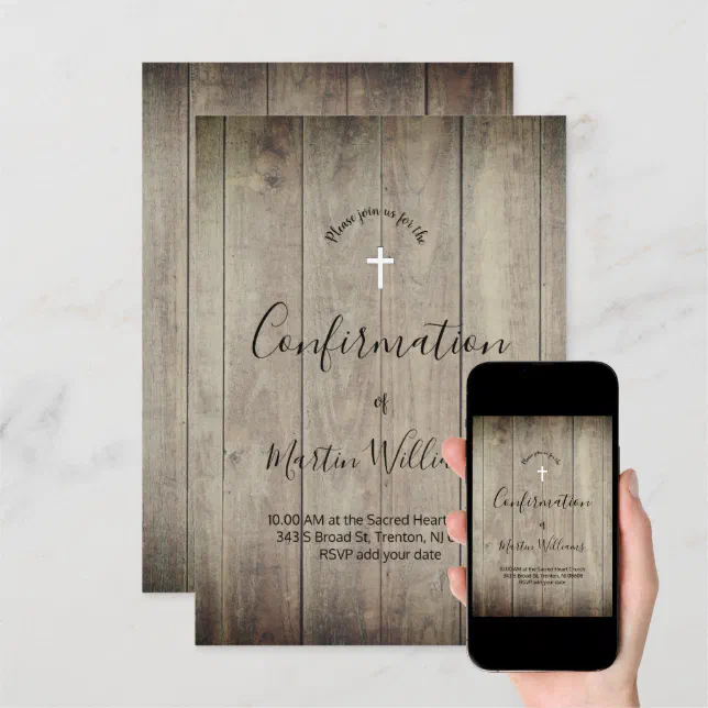 wood background Confirmation Invitation | Zazzle