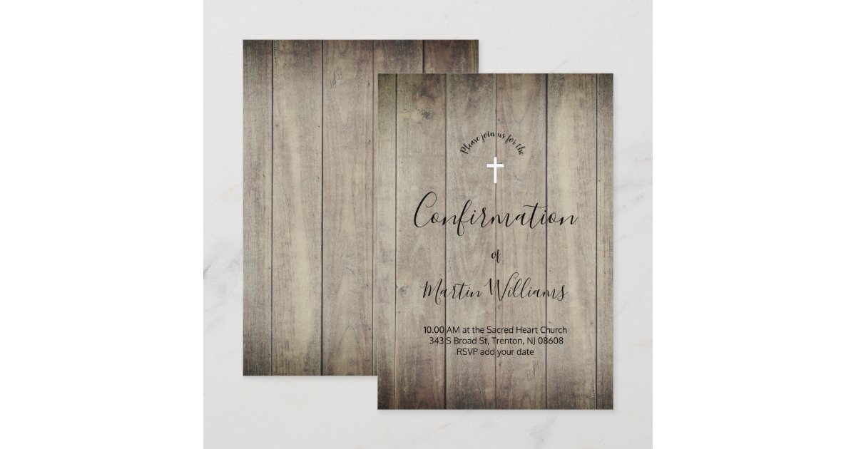 wood background Confirmation Invitation | Zazzle